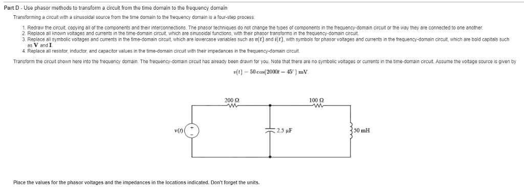 Solved Part D Use phasor methods to transform a circuit from | Chegg.com