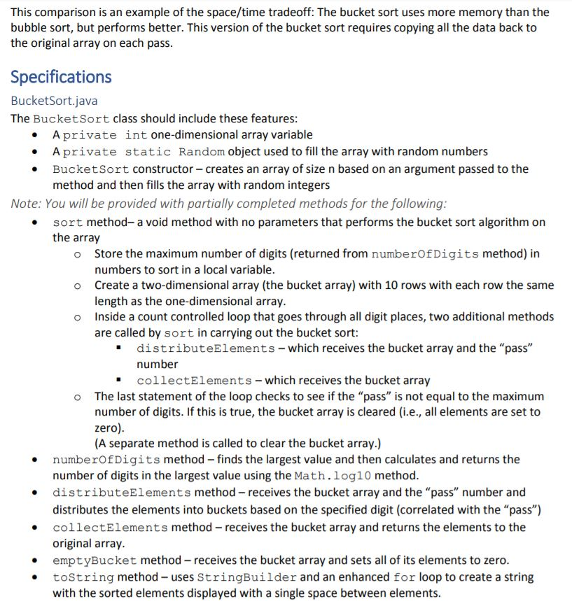 Solved A BucketSort Overview Not all sorting algorithms are | Chegg.com