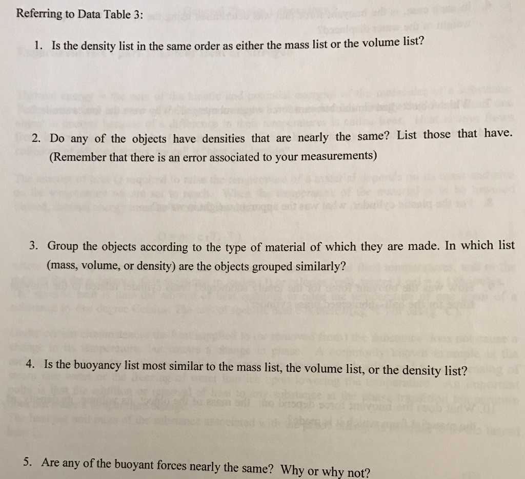Solved Data Table 1 Area Volume Displaced Diff Object Length | Chegg.com