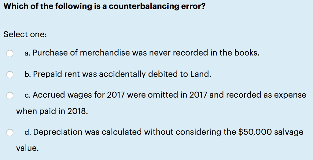 Solved Which of the following is a counterbalancing error? | Chegg.com