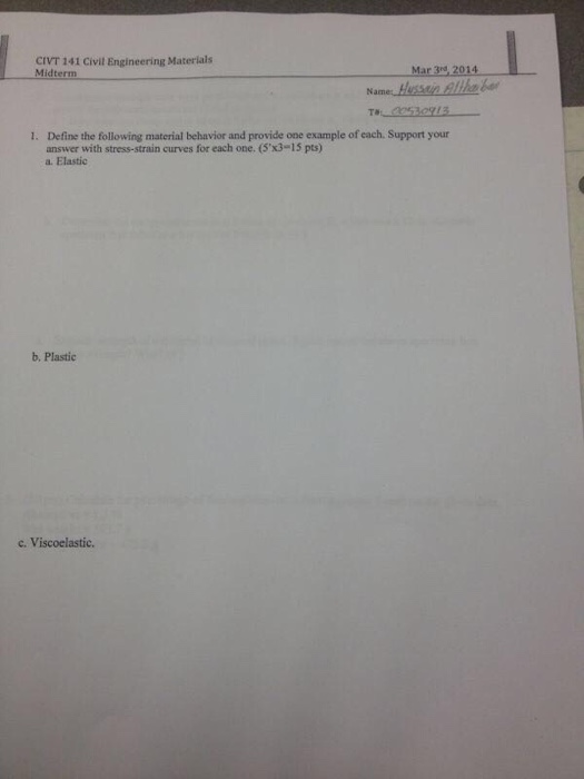 Solved Define the following material behavior and provide | Chegg.com