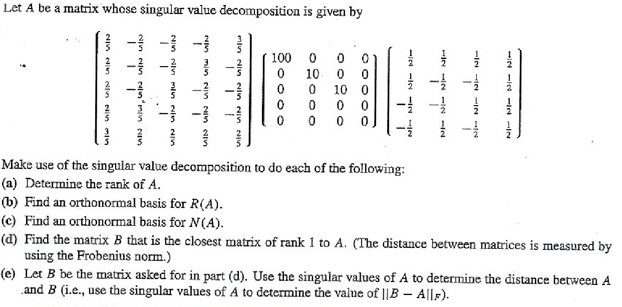Solved Let A Be A Matrix Whose Singular Value Decomposition