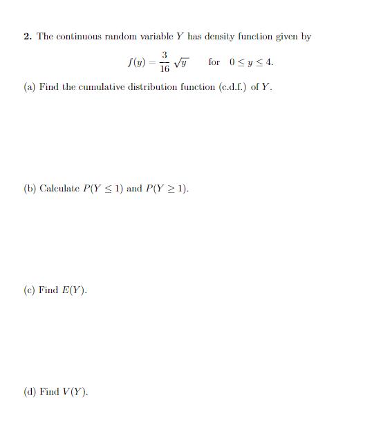 Solved sous random variable Y has density function given by | Chegg.com