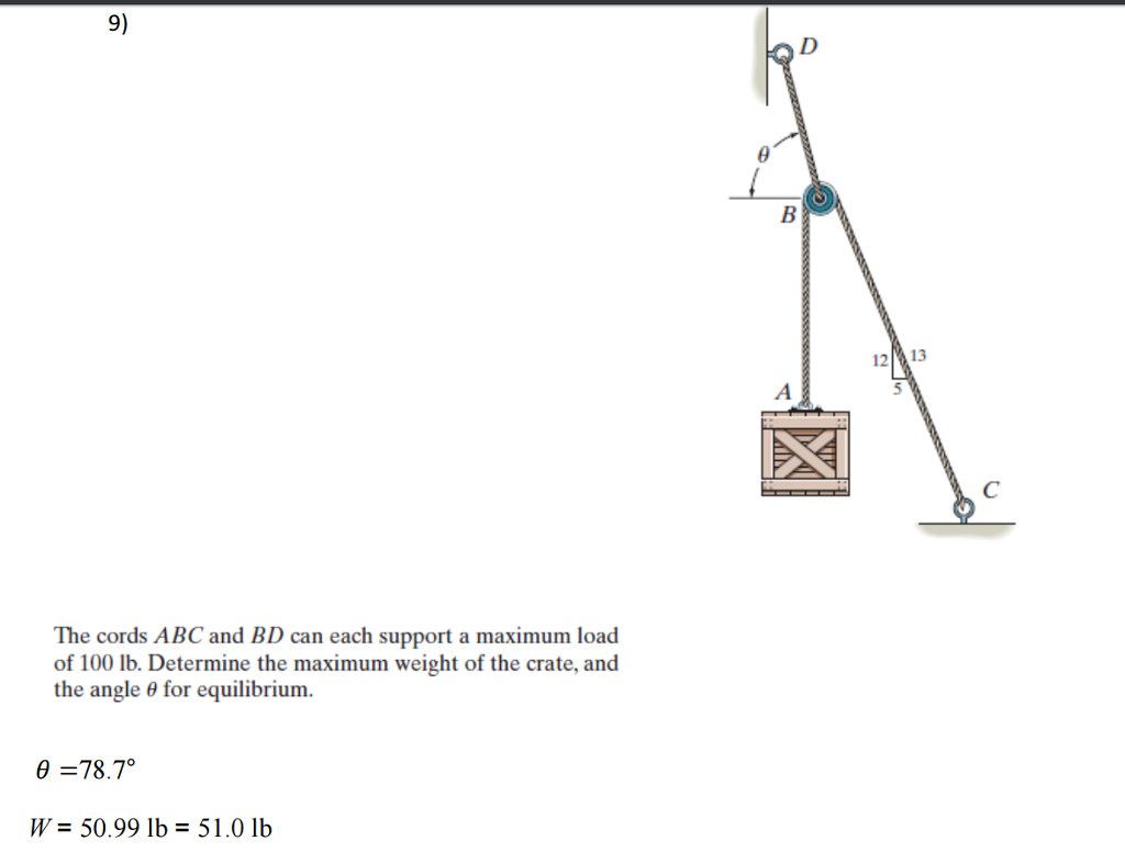 Solved The cords ABC and BD can each support a maximum | Chegg.com