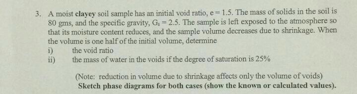 Solved A moist clayey soil sample has an initial void ratio, | Chegg.com