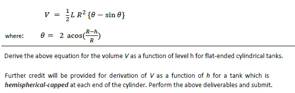 Solved V =1/2 L R^2 {Theta-sin Theta} Where: Theta = 2 | Chegg.com