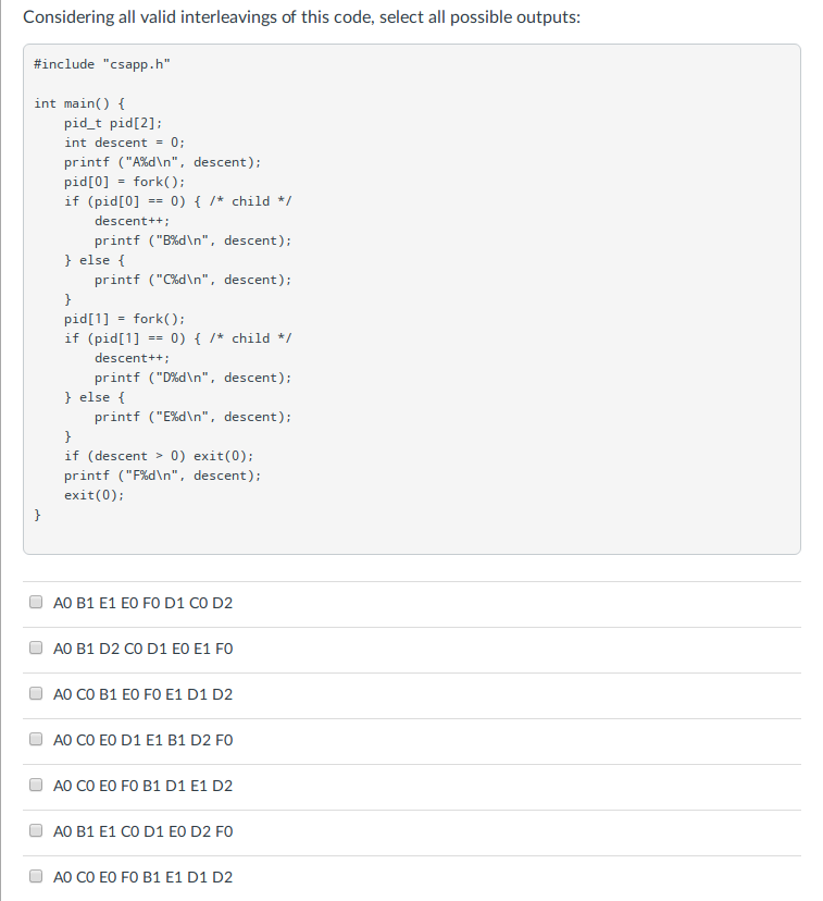 Solved Considering all valid interleavings of this code, | Chegg.com
