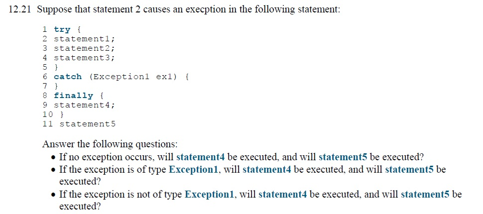 Solved 12.21 Suppose that statement 2 causes an execption in | Chegg.com