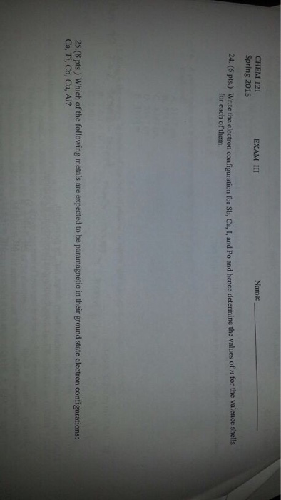 Write the electron configuration for Sb. Ca, I. and | Chegg.com