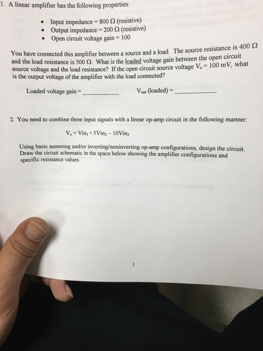 Solved A linear amplifier has the following properties: | Chegg.com