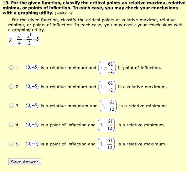 Solved For The Given Function Classify The Critical Points