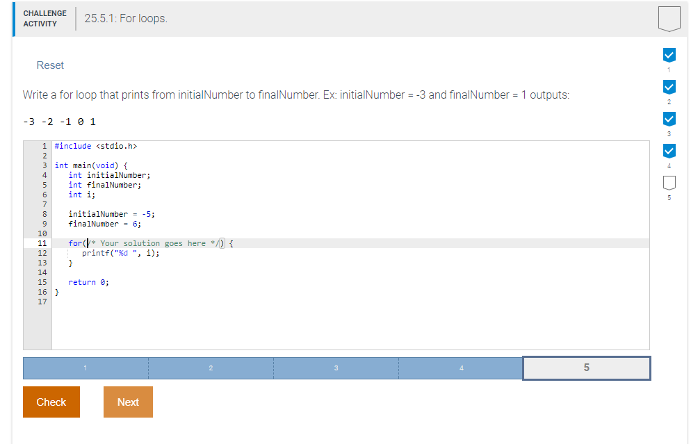 Solved CHALLENGE ACTIVITY 25.5.1: For loops. Reset write a | Chegg.com