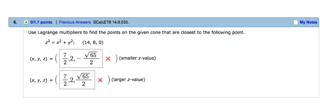 Solved 6. 0/1.7 points | Previous Answers SCalcET8 14.8.033 | Chegg.com