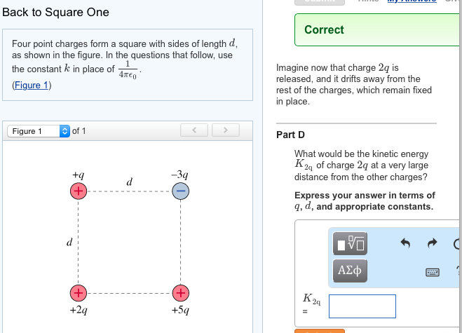 Solved Back to Square One Four point charges form a square | Chegg.com