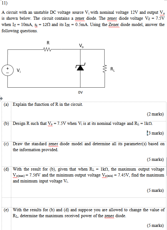 Solved A circuit with an unstable DC voltage source Vi with | Chegg.com