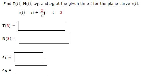 Solved Find T(t), N(t), aT, and aN at the given time t for | Chegg.com