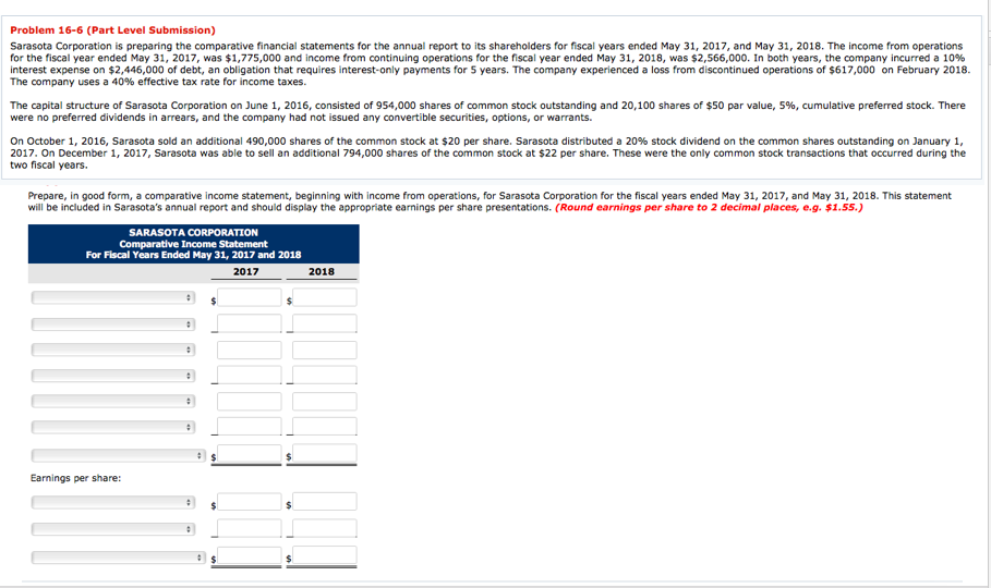 Solved Problem 16-6 (Part Level Submission) Sarasota | Chegg.com
