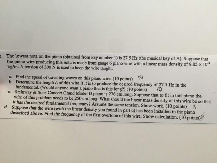Solved The lowest note on the piano (obtained from key | Chegg.com