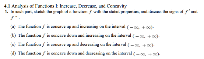 Solved 4.1 Analysis of Functions I: Increase, Decrease, and | Chegg.com
