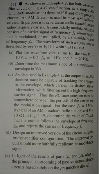 Solved 4.111 As shown in Example 4.8, the half-wave tifier | Chegg.com