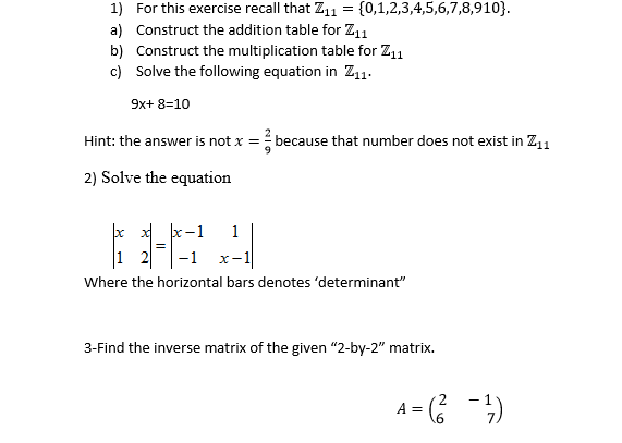 Solved For this exercise recall that Z_11 = {0, 1, 2, 3, 4, | Chegg.com