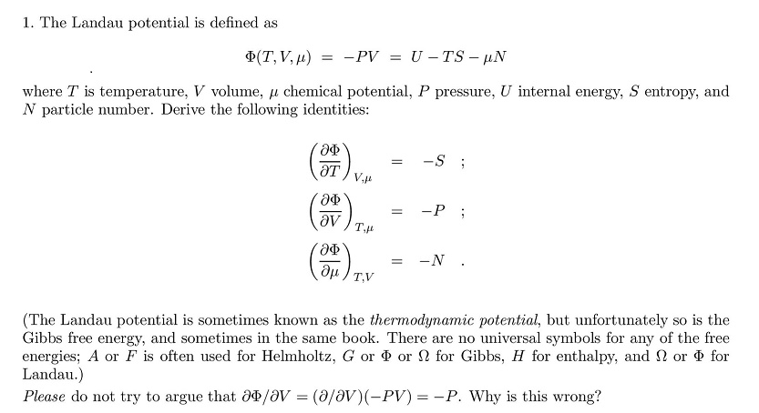 The Landau potential is defined as where T is | Chegg.com