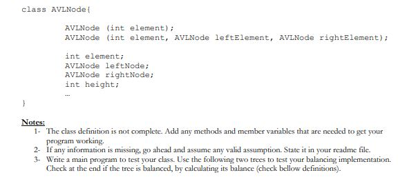 Solved In Java, design and implement an AVL self balanced | Chegg.com