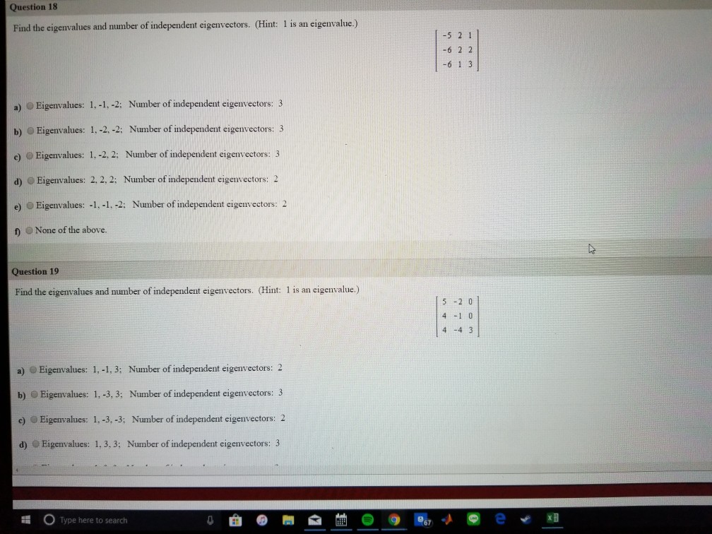 Solved Question 18 Find The Eigenvalues And Number Of 