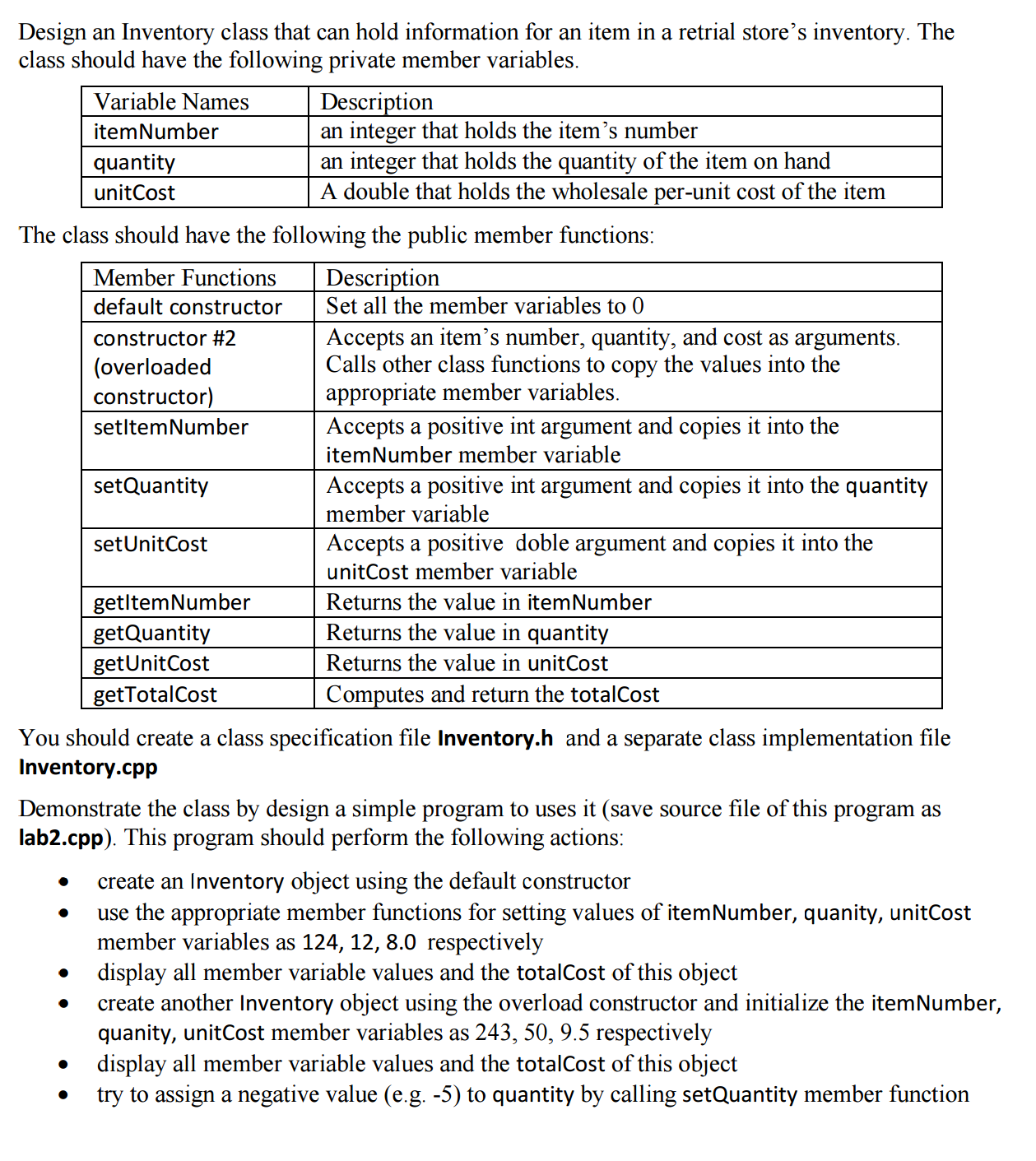 Solved Design an Inventory class that can hold information | Chegg.com
