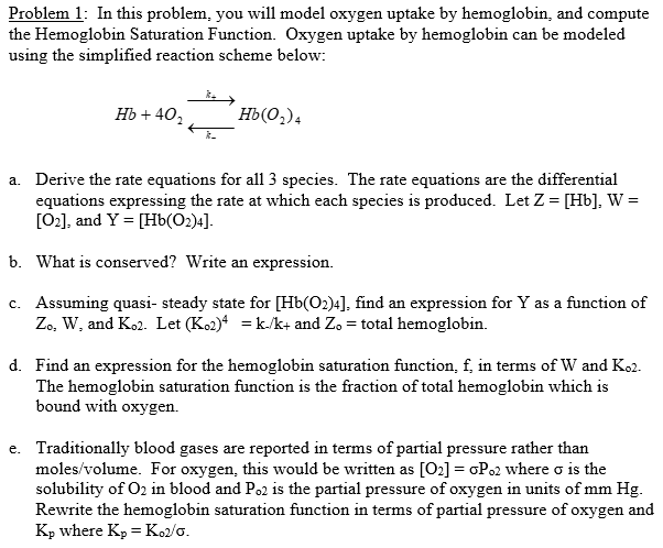 Solved Model oxygen uptake by hemoglobin and compute the | Chegg.com
