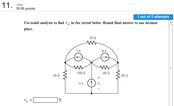 Solved Use nodal analysis to find vx in the circuit below. | Chegg.com