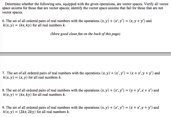 Linear Algebra: Verify Axioms for Vector Spaces Solve | Chegg.com