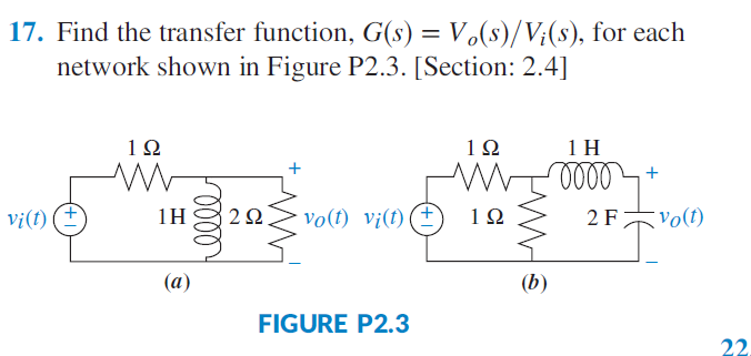 Solved 17. Find the transfer function, G(s) = Vo(s)/Vi(s), | Chegg.com