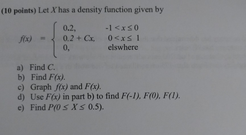Solved (10 points) Let X has a density function given by | Chegg.com