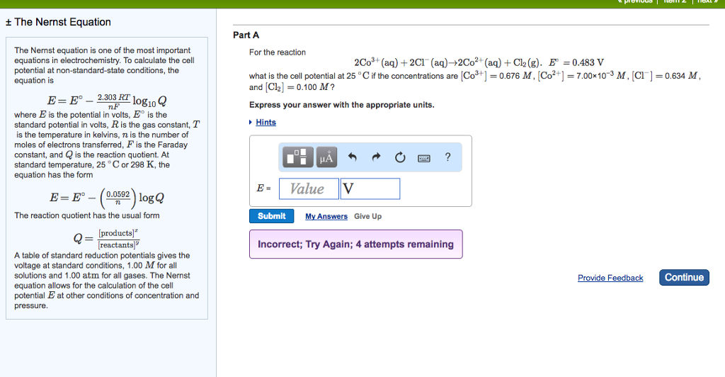 Solved The Nernst equation is one of the most important | Chegg.com
