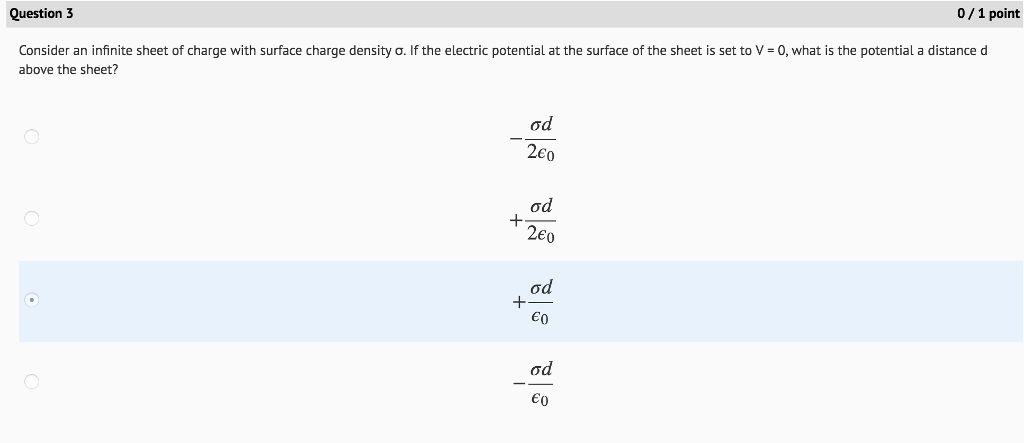 Solved Question3 0/1 point Consider an infinite sheet of | Chegg.com