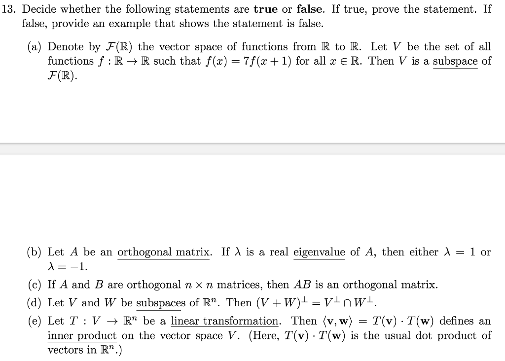 Decide whether the following statements are true or | Chegg.com