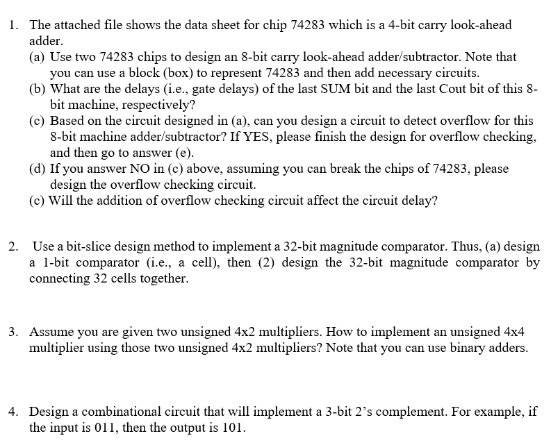 Solved The attached file shows the data sheet for chip 74283 | Chegg.com