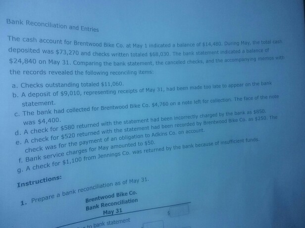 Solved Bank Reconciliation and Entries The cash account for | Chegg.com