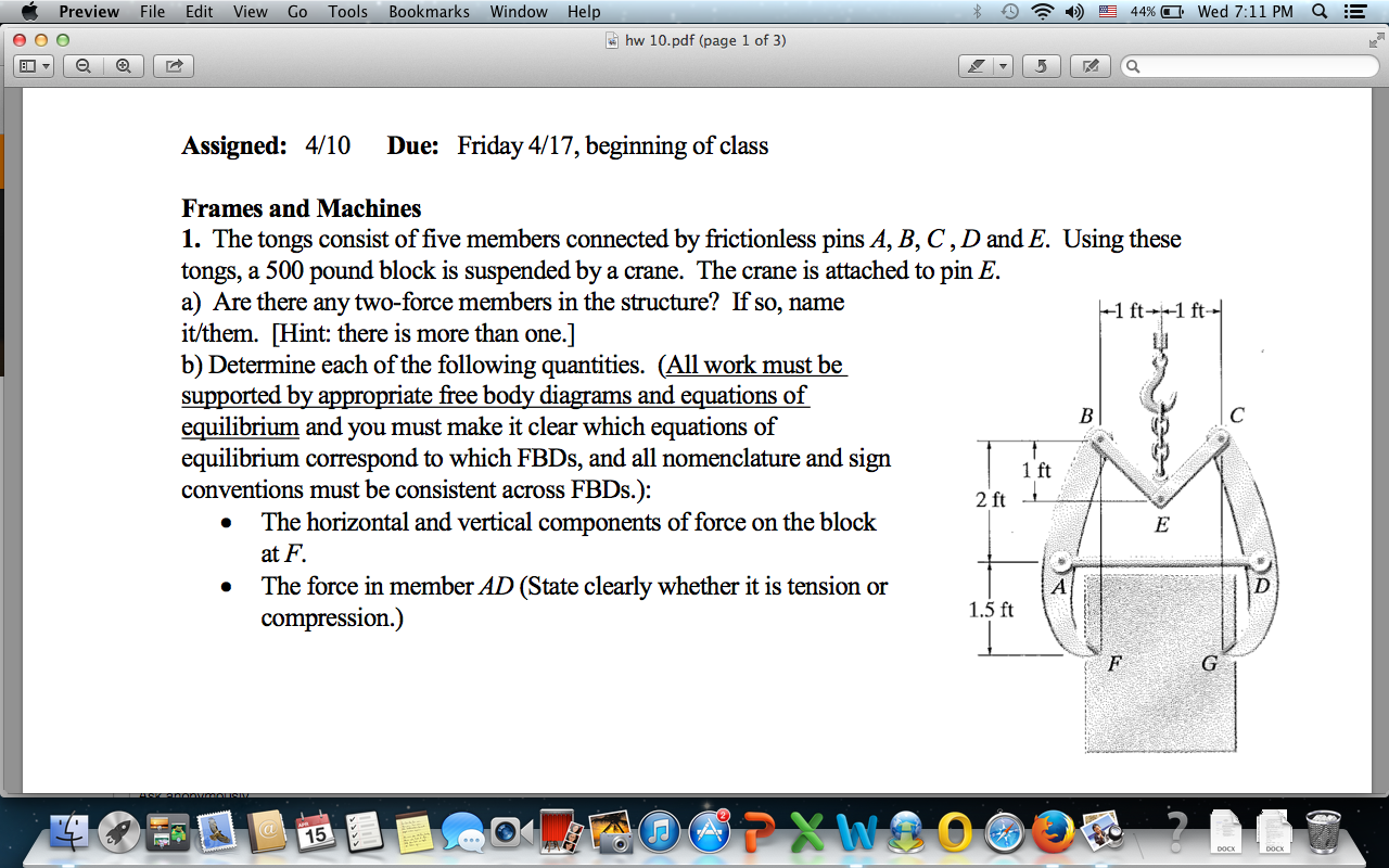 Solved Frames and Machines 1. The tongs consist of five | Chegg.com