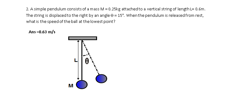 Solved 2. A simple pendulum consists of a mass M 0.25kg | Chegg.com