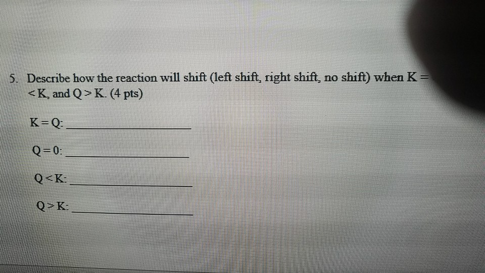 Solved 5. Describe how the reaction will shift (left shift, | Chegg.com