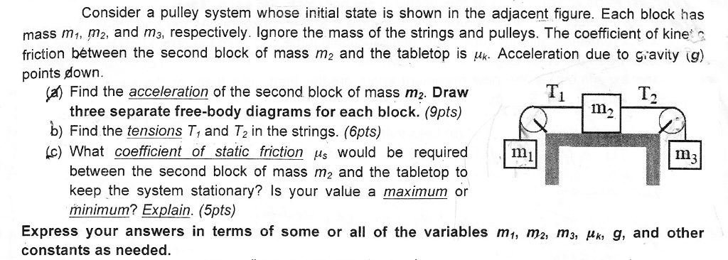 Solved Consider a pulley system whose initial state is shown | Chegg.com