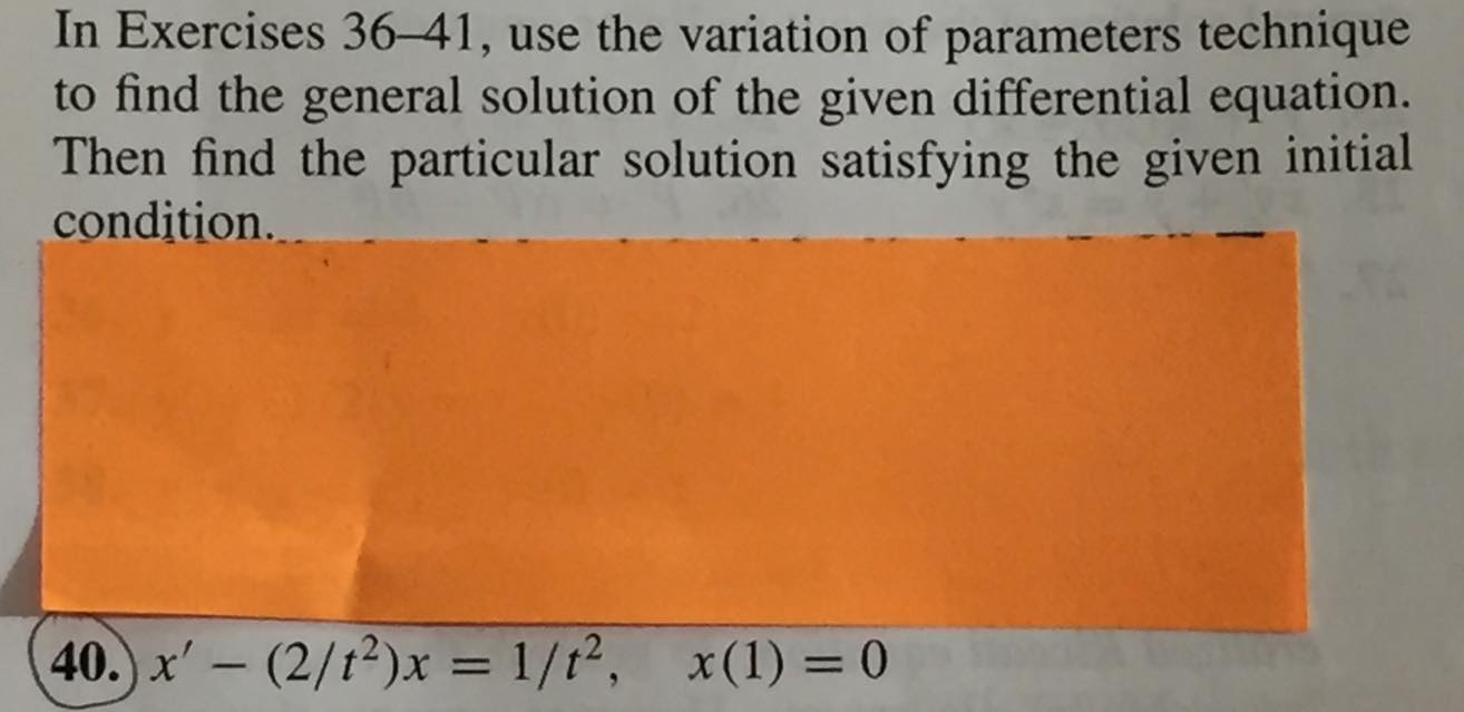 Solved In Exercises 36-41, use the variation of parameters | Chegg.com