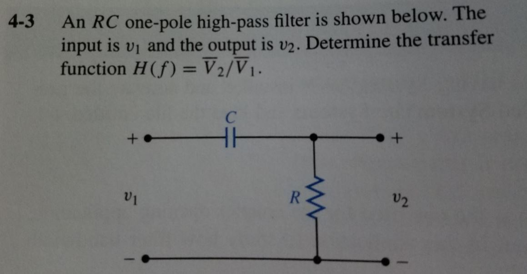 Solved 4-3 An RC one-pole high-pass filter is shown below. | Chegg.com