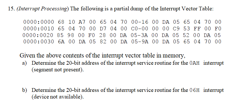 15. (Interrupt Processing) The following is a partial | Chegg.com
