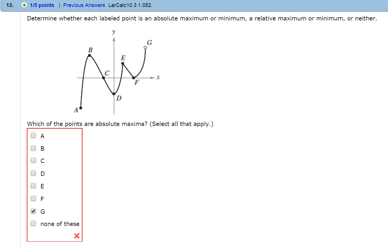Solved Which of the points are relative minima? (Select all | Chegg.com Solved Which of the points are relative minima? (Select all | Chegg.com
