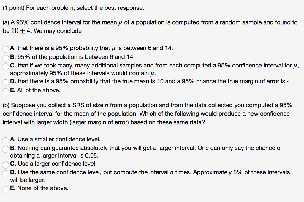 Solved (1 point) For each problem, select the best response. | Chegg.com | Chegg.com