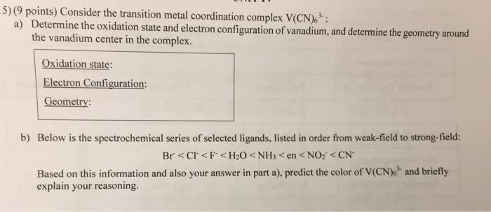 Solved Consider The Transition Metal Coordination Complex