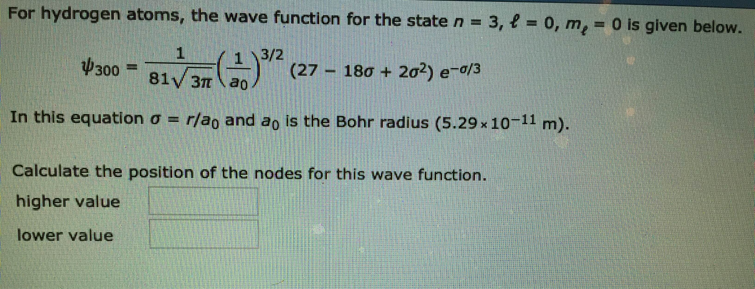 Solved For Hydrogen Atoms The Wave Function For The State N